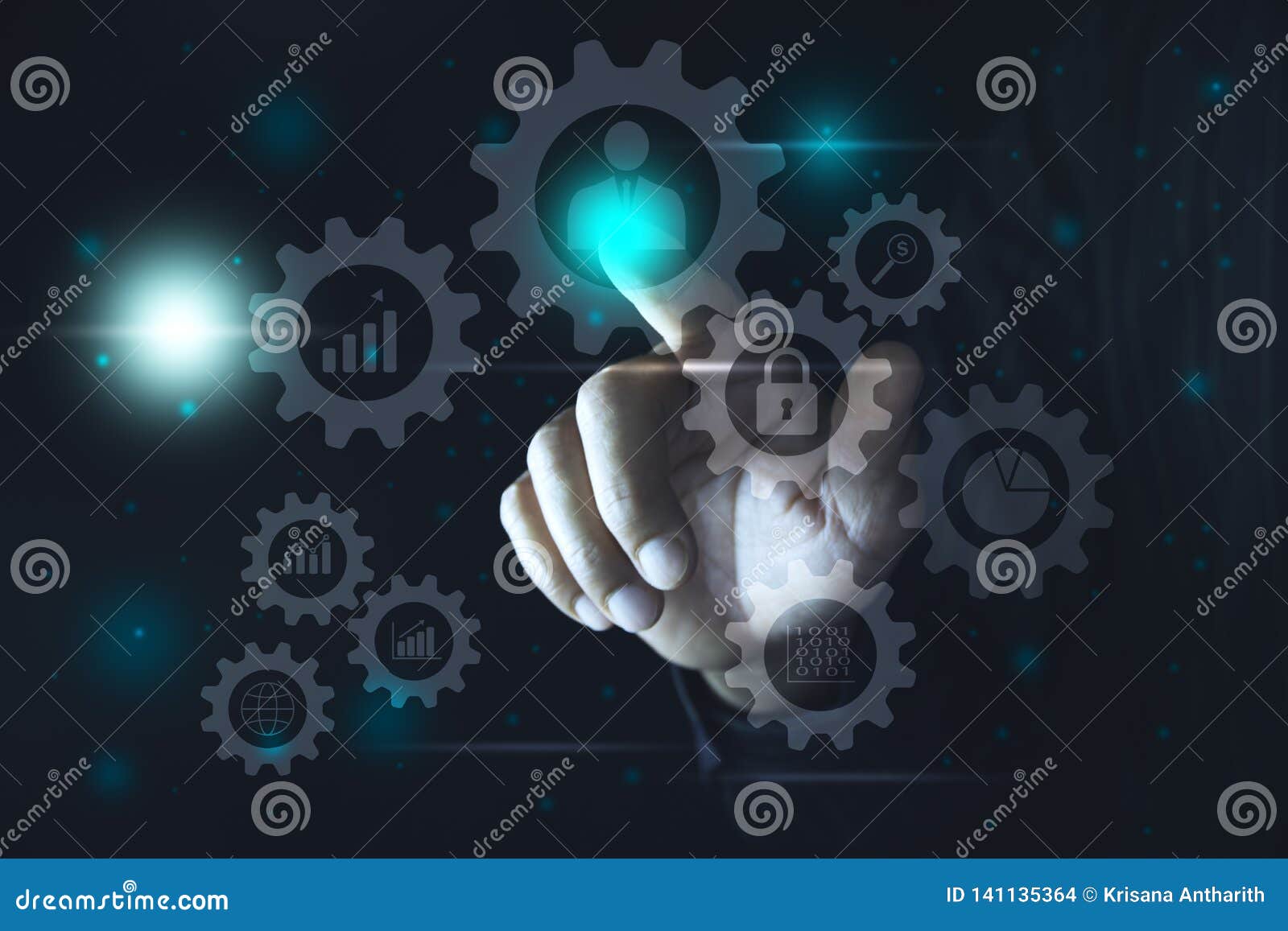 Hand Click on Virtual Touchscreen Button. Hand Pressing Modern Buttons ...