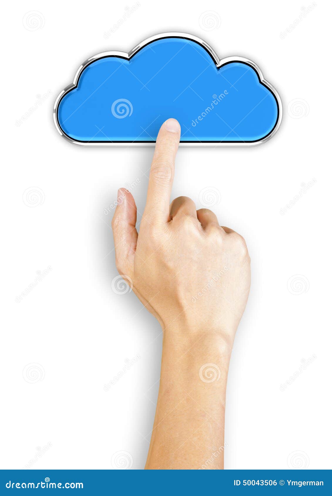 Hand Clicking a Blue Cloud Shaped Button, Top View Stock Illustration ...