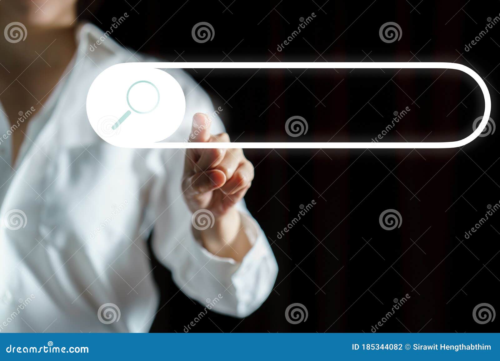 Hand Clicking Internet Search Engines Symbol on Computer Touch Screen ...