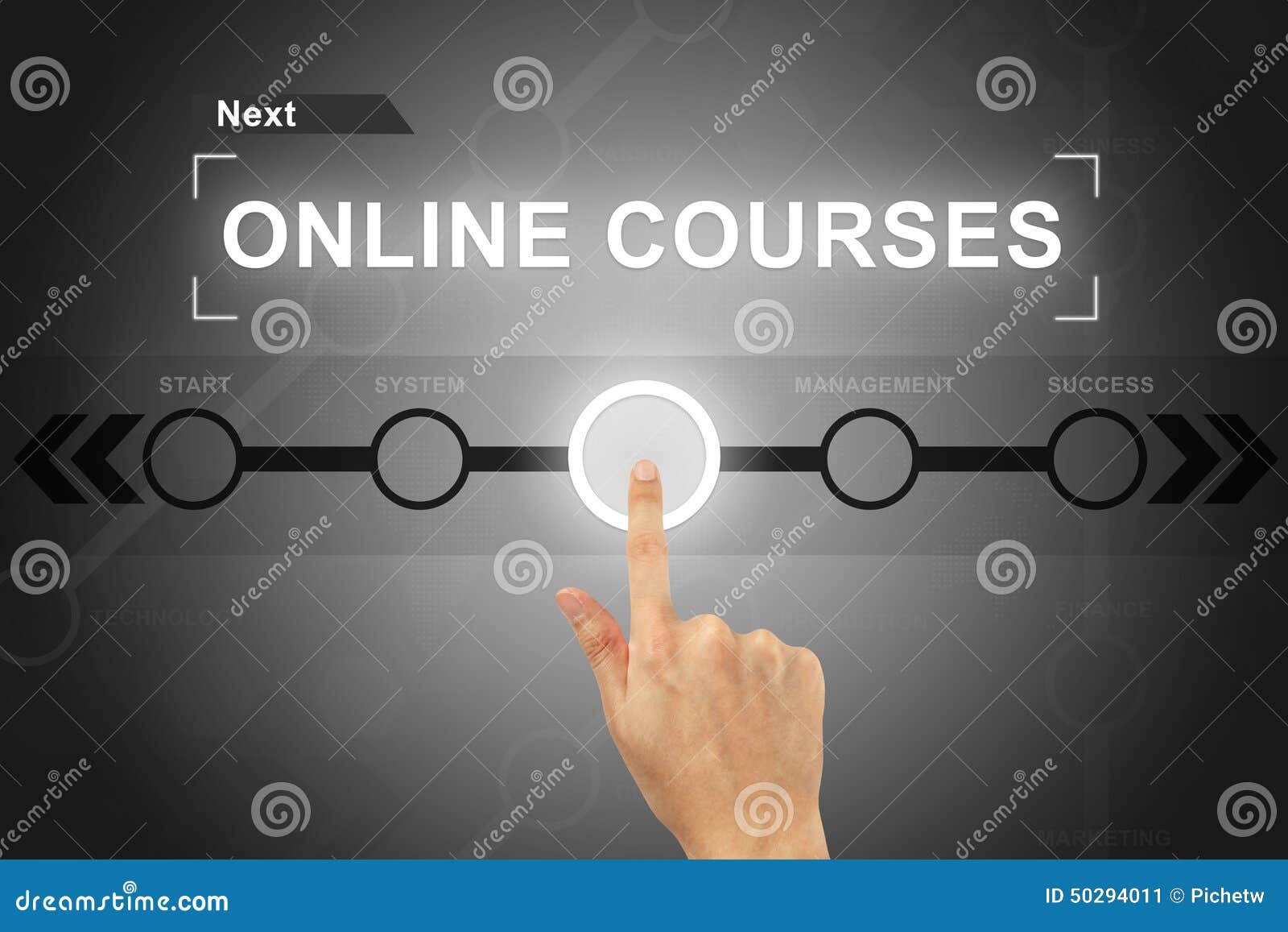 Hand Clicking Online Courses Button on a Screen Interface Stock Image ...