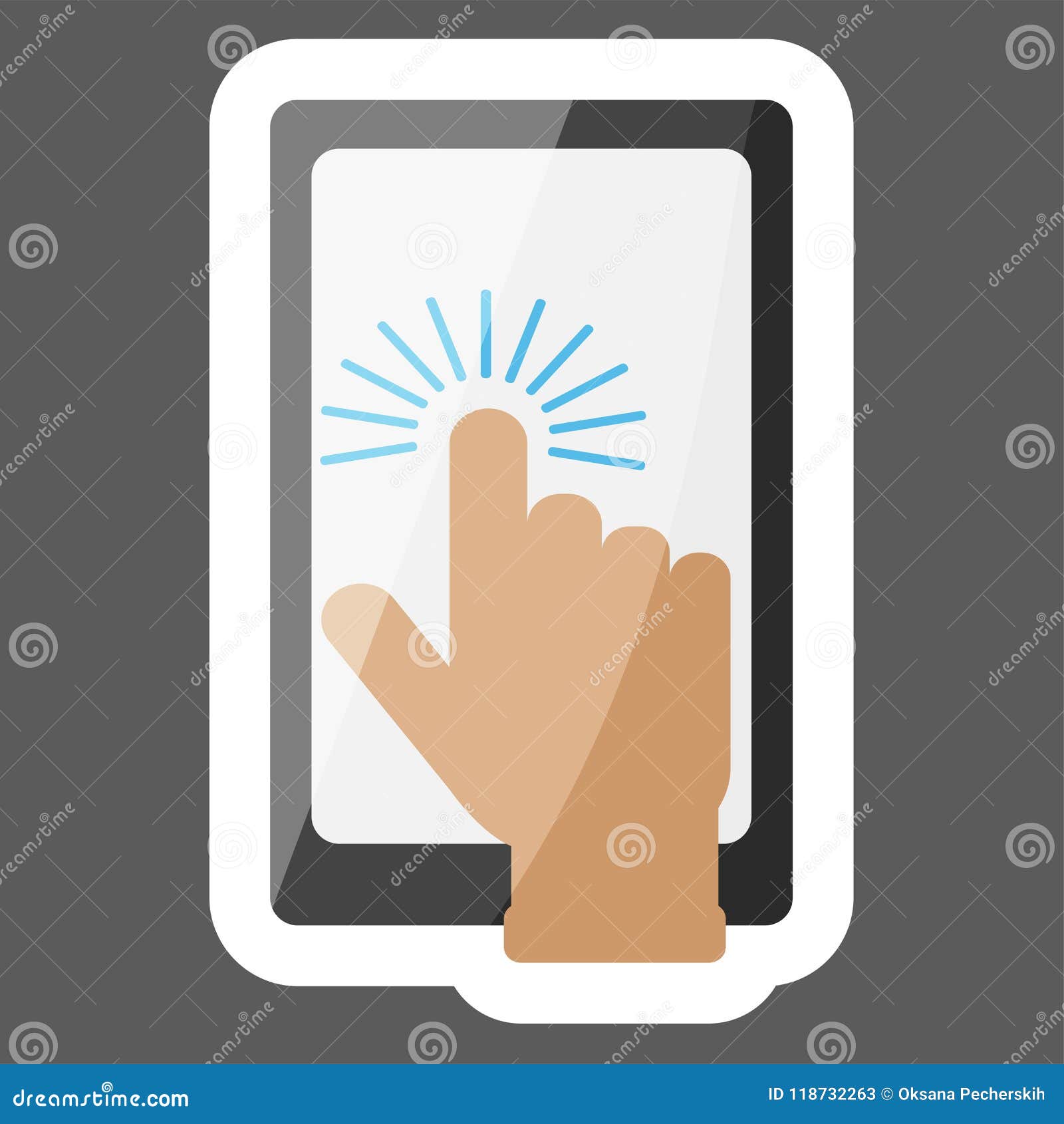 The Hand Clicks on the Button on Smartphone. Vector Icon Colored Stock ...