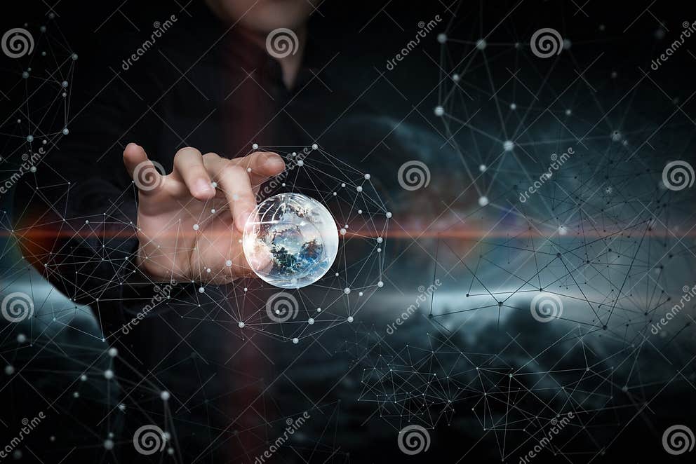 The Hand Clicks on the Globe in the Outer Space Stock Photo - Image of leadership, planet: 262954128