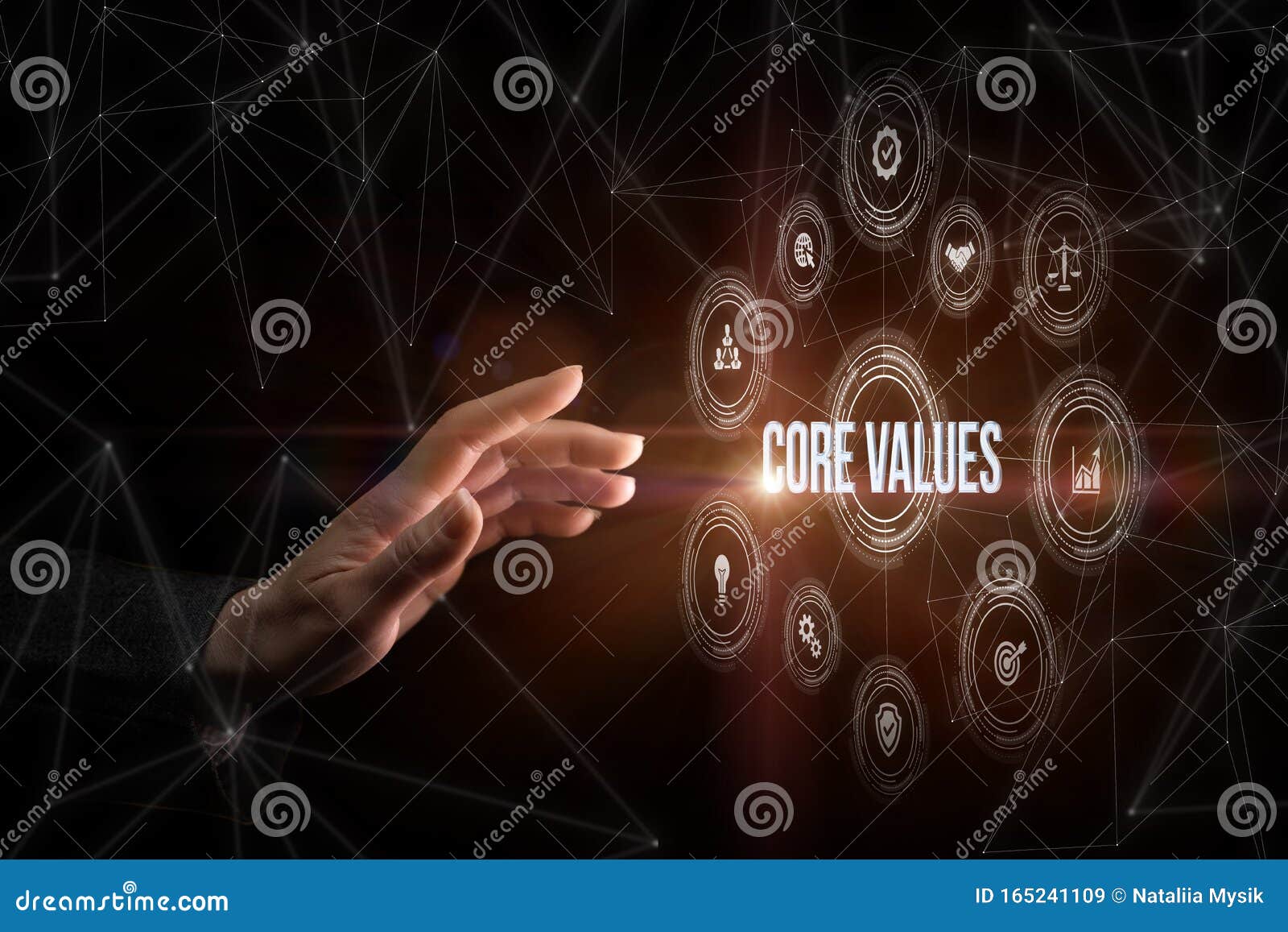 The Hand Clicks on the Structure of the Core Values Stock Image - Image ...