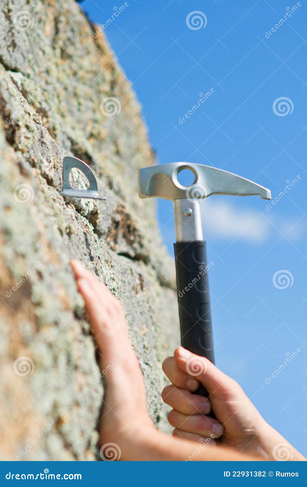 Hand of the Climber and Hammer Stock Photo - Image of rough, metal ...