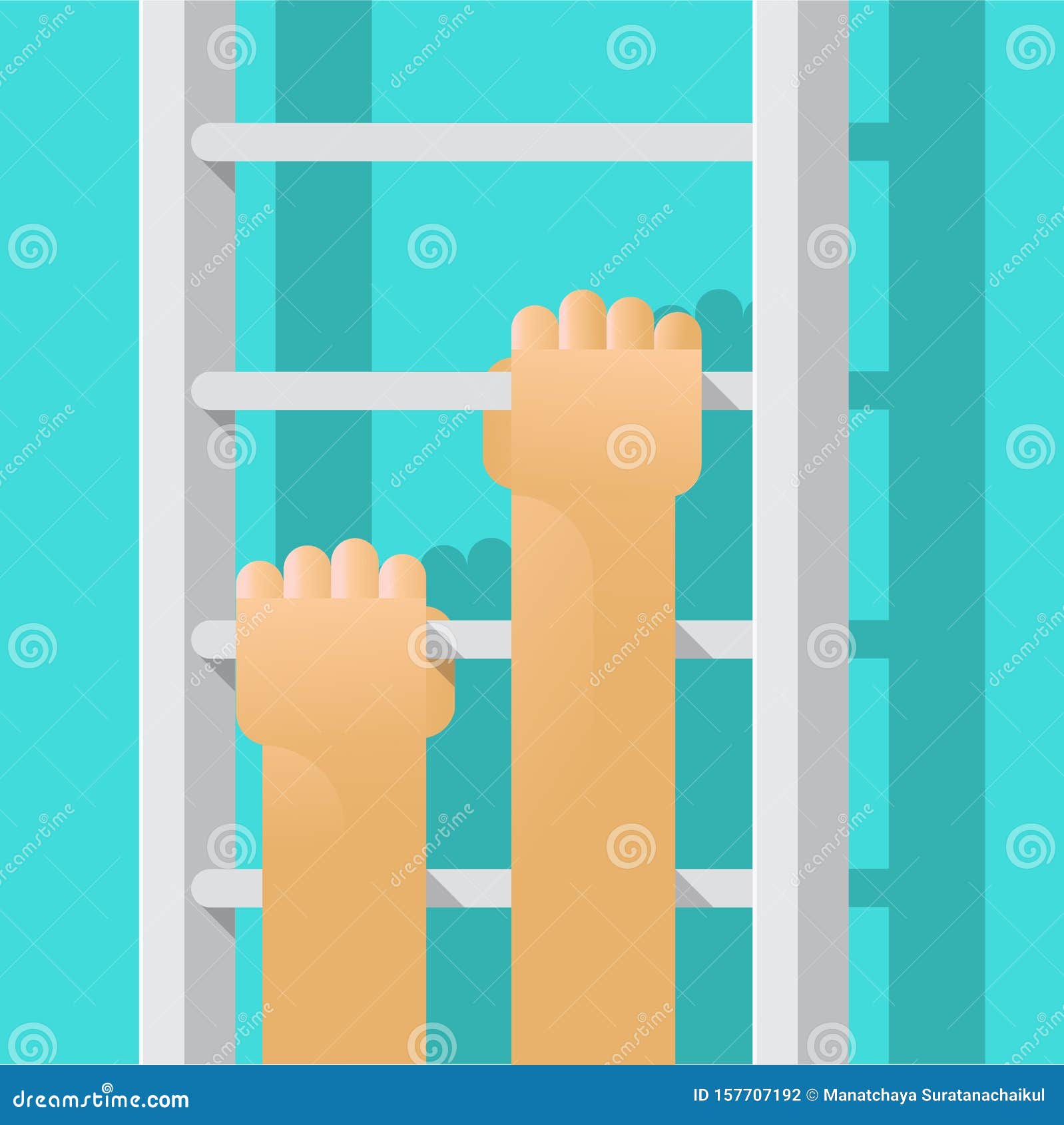 Hand climbing up ladder. stock illustration. Illustration of sign ...