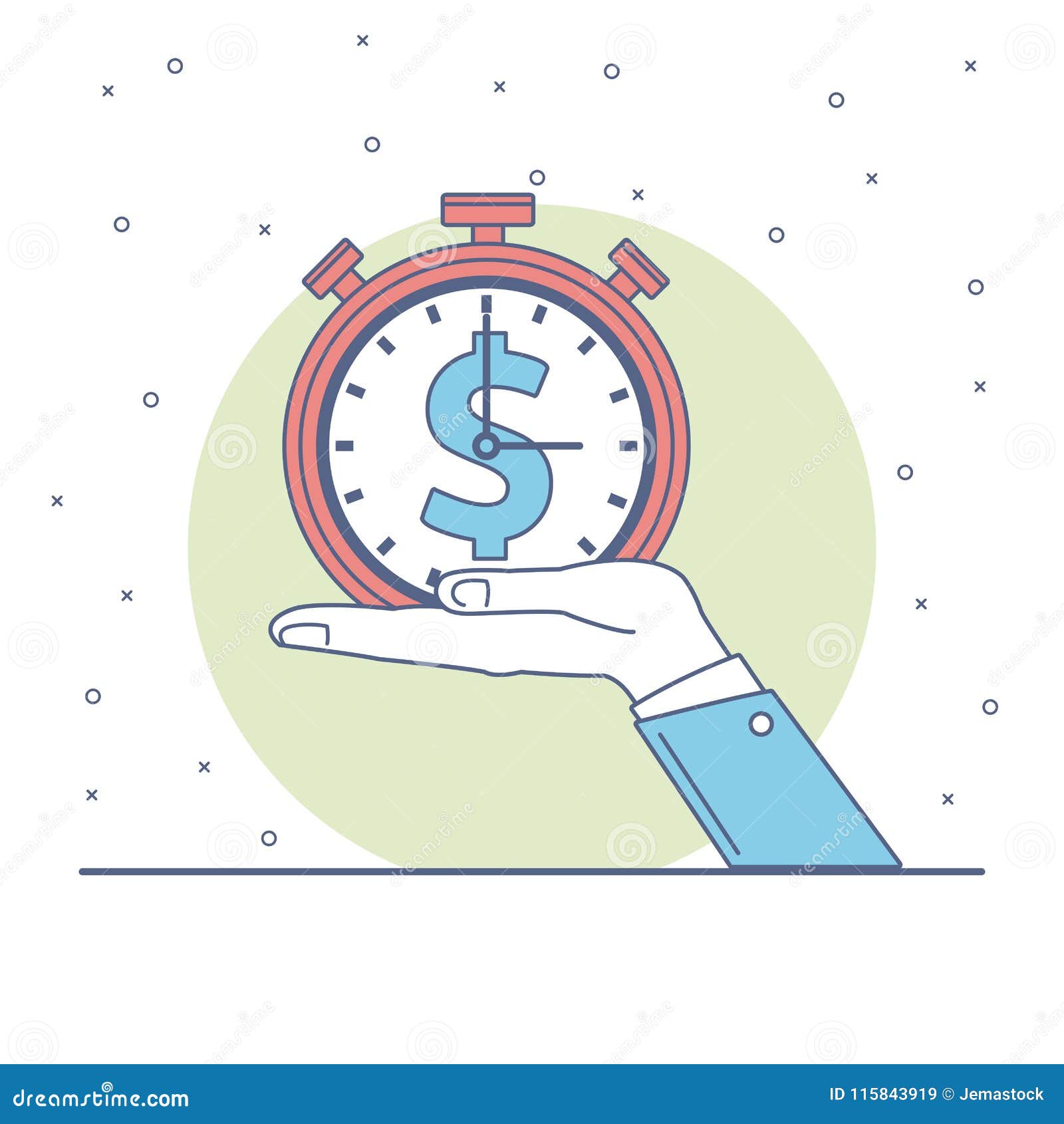 Hand with clock money stock vector. Illustration of graphic - 115843919