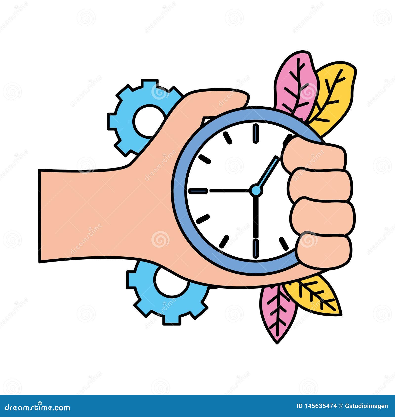 Hand with clock time stock illustration. Illustration of working ...