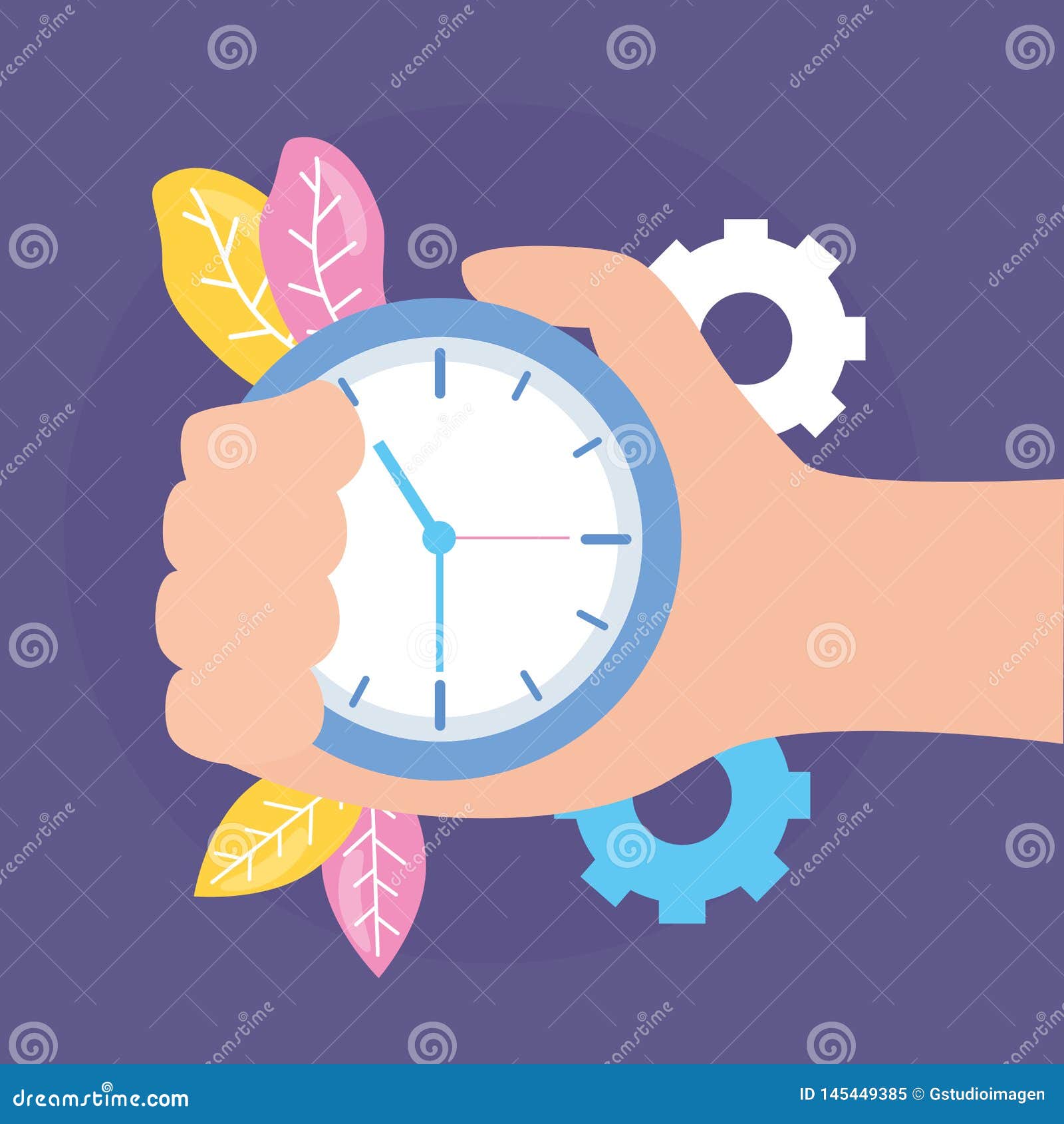 Hand with clock time stock vector. Illustration of flat - 145449385