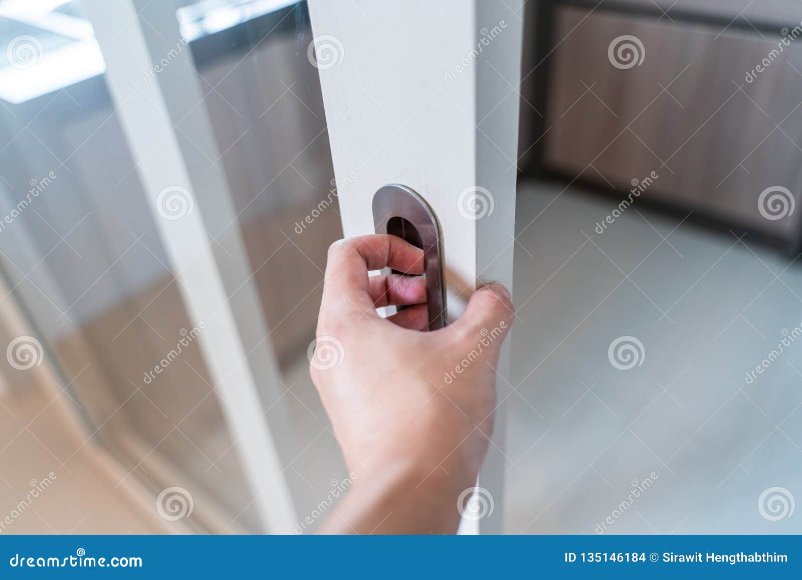 Hand Close or Open Glass Door Stock Photo - Image of double, close ...