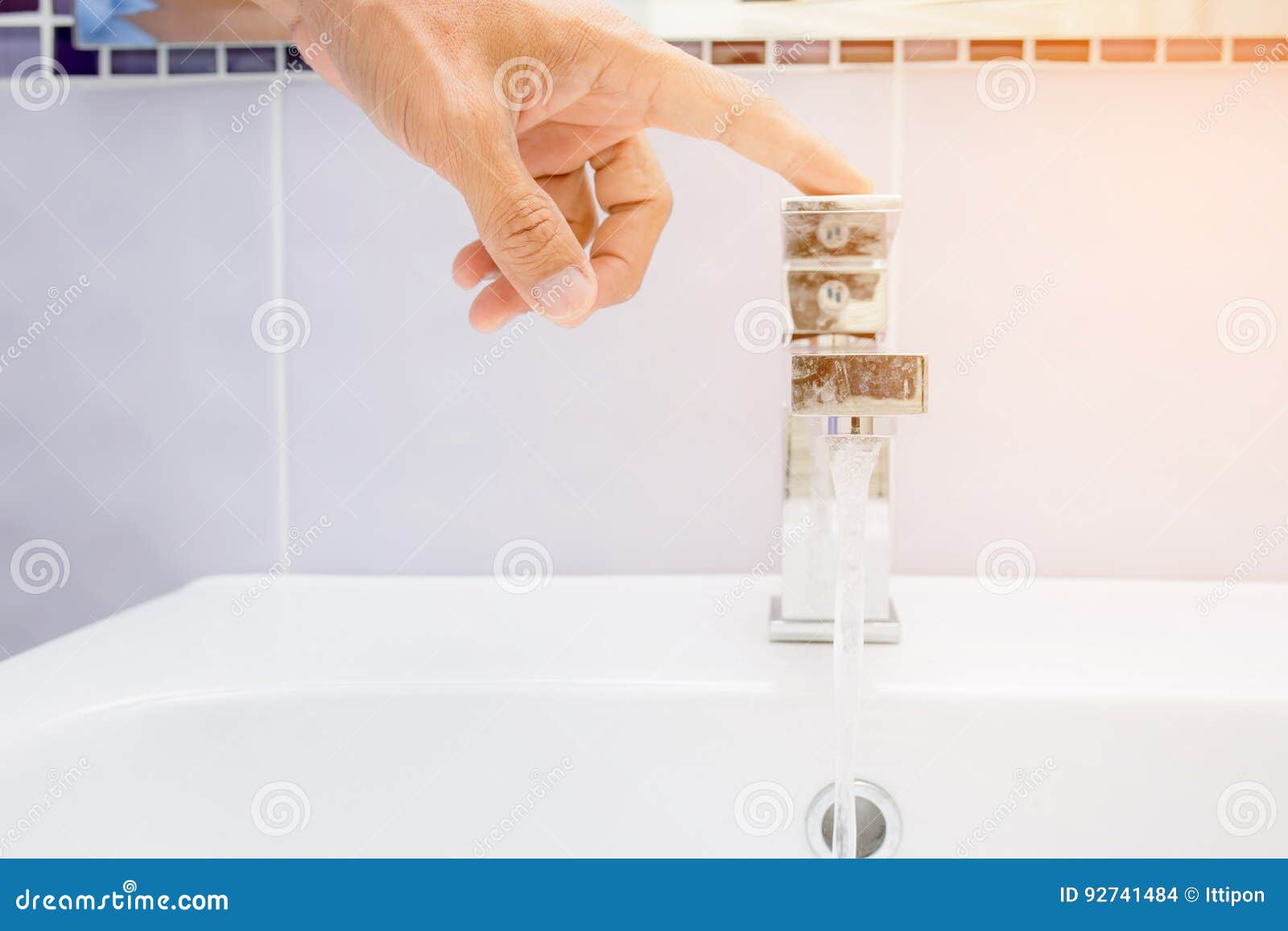 Hand close water tap stock photo. Image of water, turn - 92741484