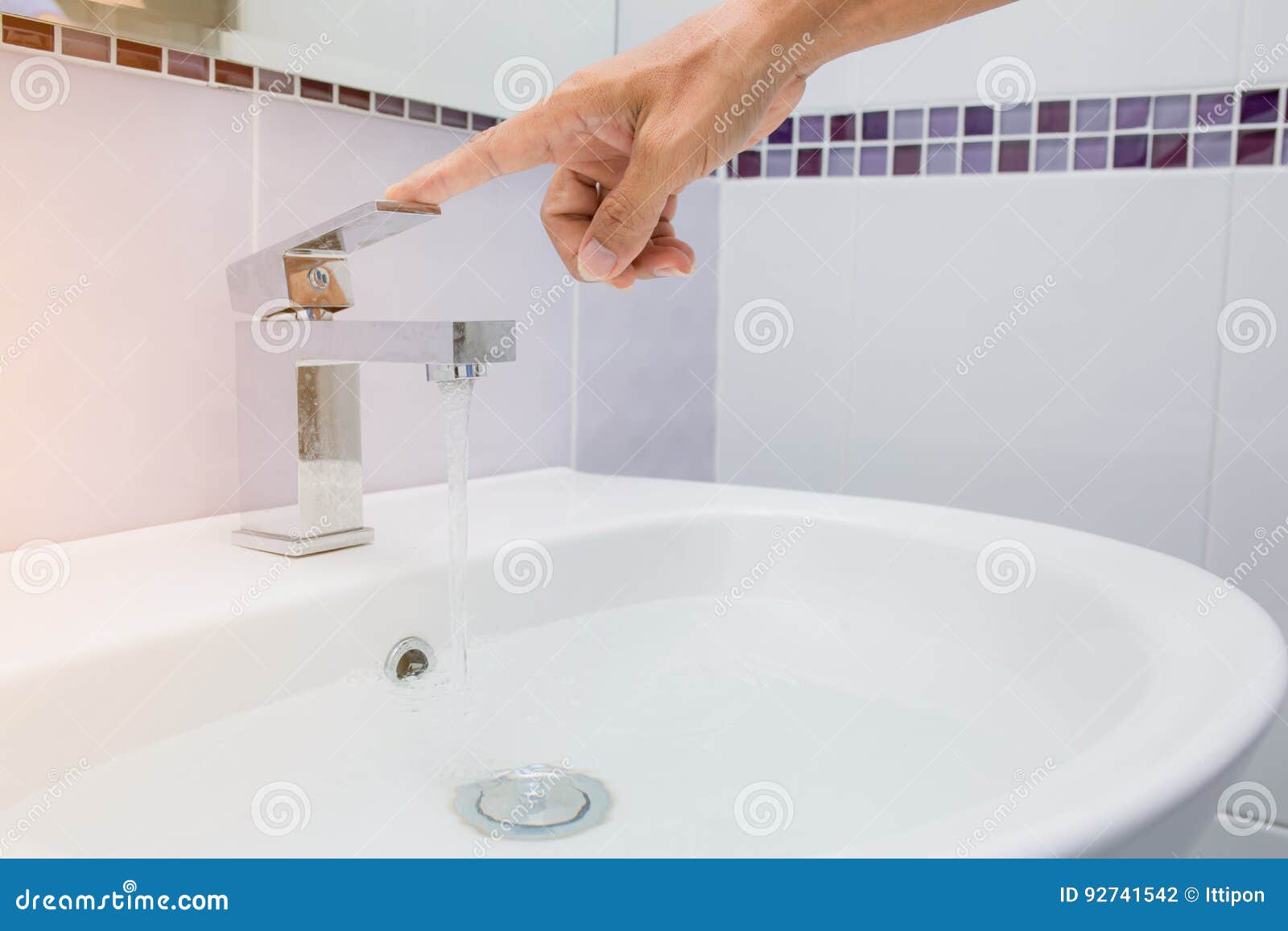 Hand close water tap stock photo. Image of running, flow - 92741542