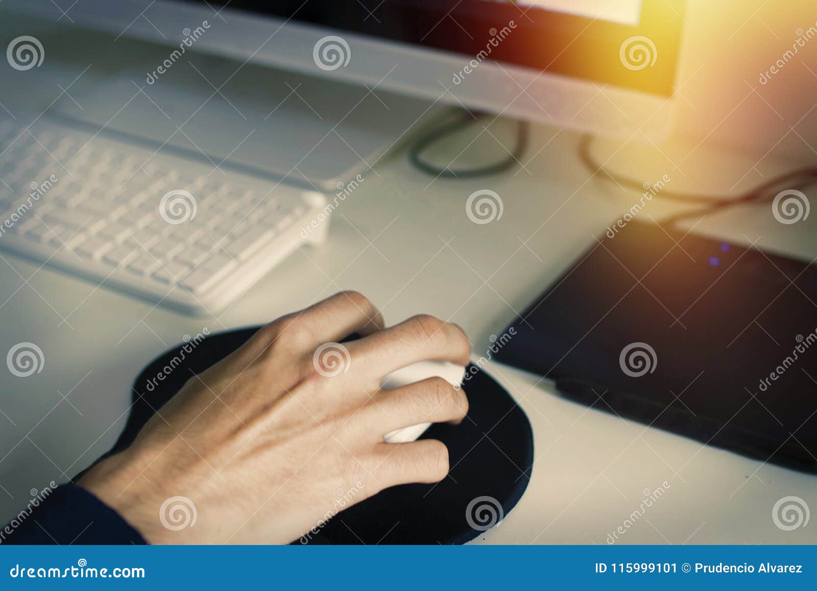 Hand closeup on desktop stock image. Image of computer - 115999101