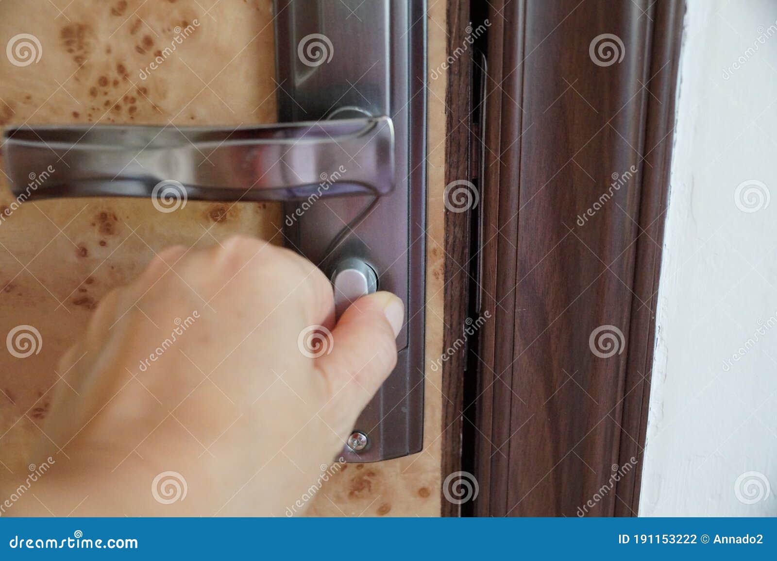 Hand Closing an Interior Door Close Up Stock Photo - Image of handle ...