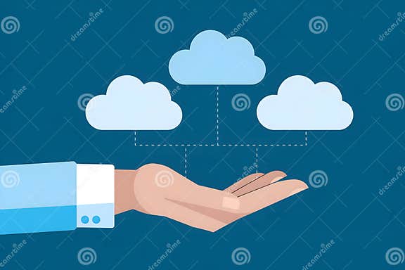 Hand with Clouds Represents Virtual Cloud Computing and Connectivity Stock Illustration ...