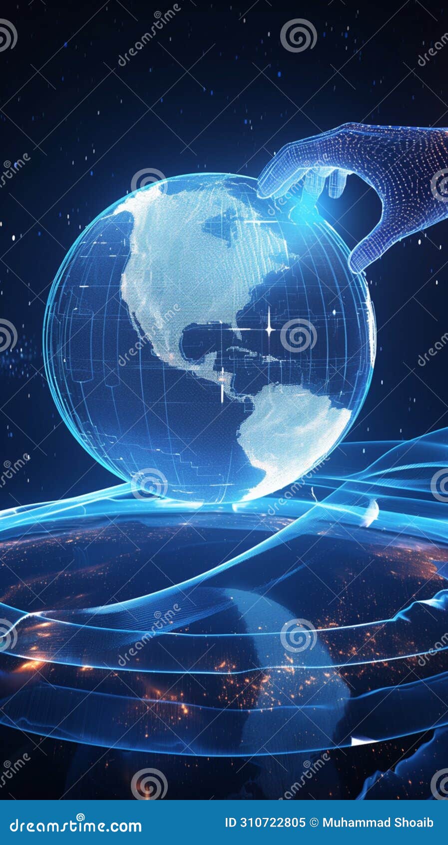 Hand Coding Digital Planet in Cyberspace 3D Virtual Stock Illustration ...