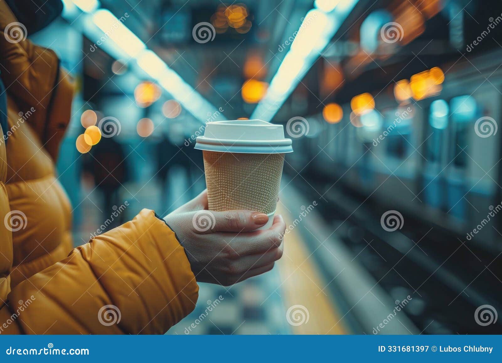 Hand with Coffee Cup in Subway Station Stock Illustration ...