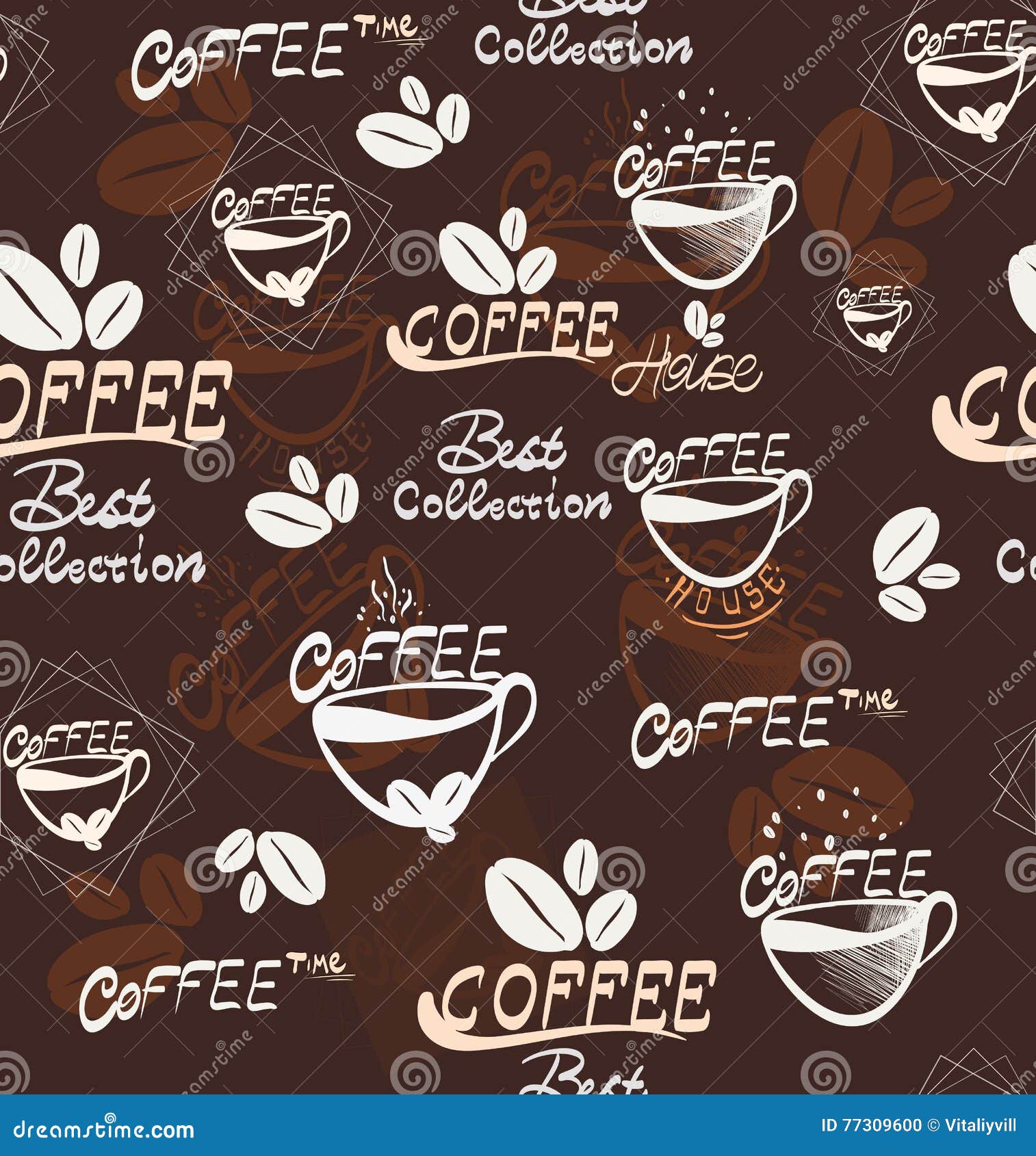 Hand Coffee Seamless Pattern, Vector Illustration Stock Vector ...