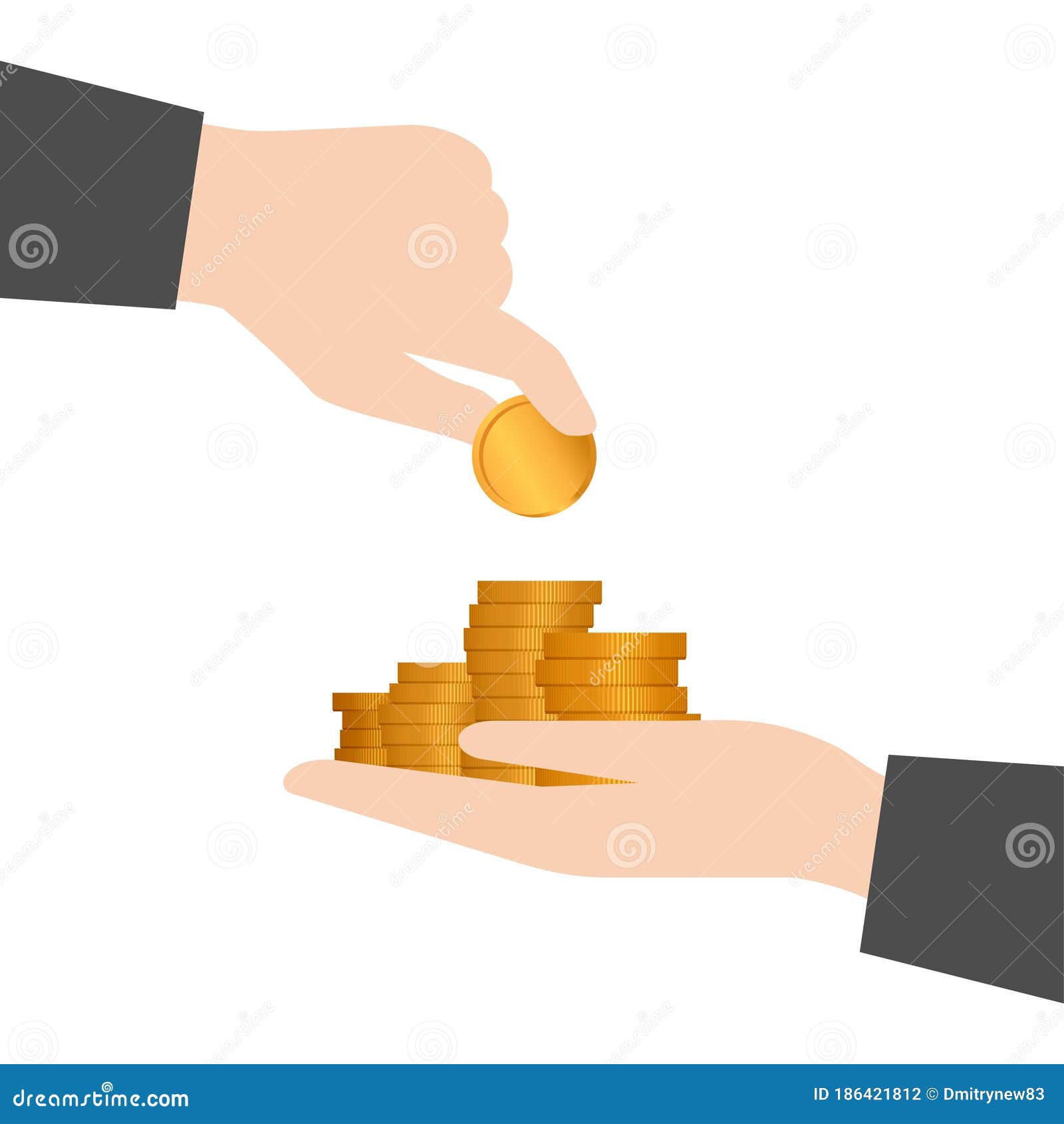 Hands With Coins. Man And Woman Hands With Golden Money, Cartoon ...