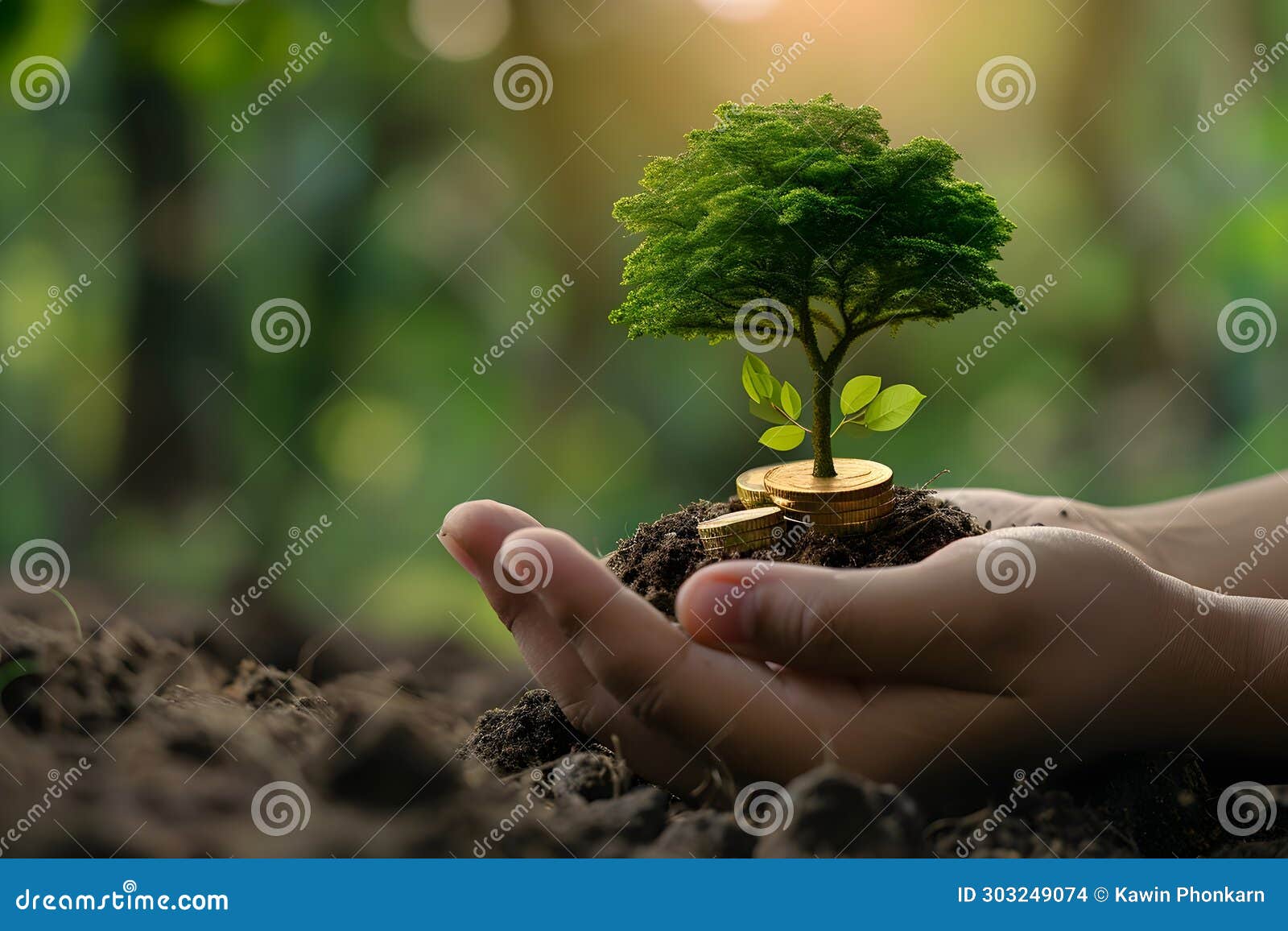 Hand Coin Tree The Tree Grows On The Pile Royalty-Free Stock ...