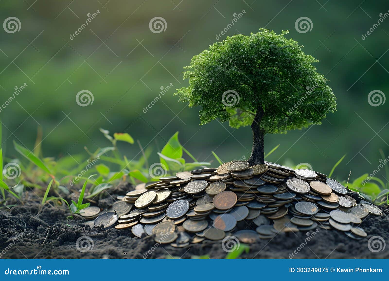 Hand Coin Tree the Tree Grows on the Pile Stock Illustration ...