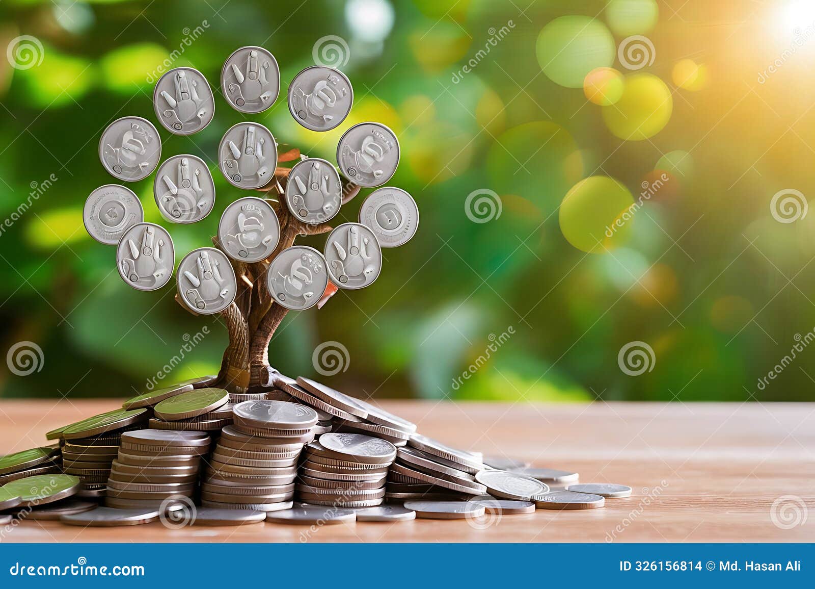 Hand Coin Tree The Tree Grows On The Pile Royalty-Free Stock ...