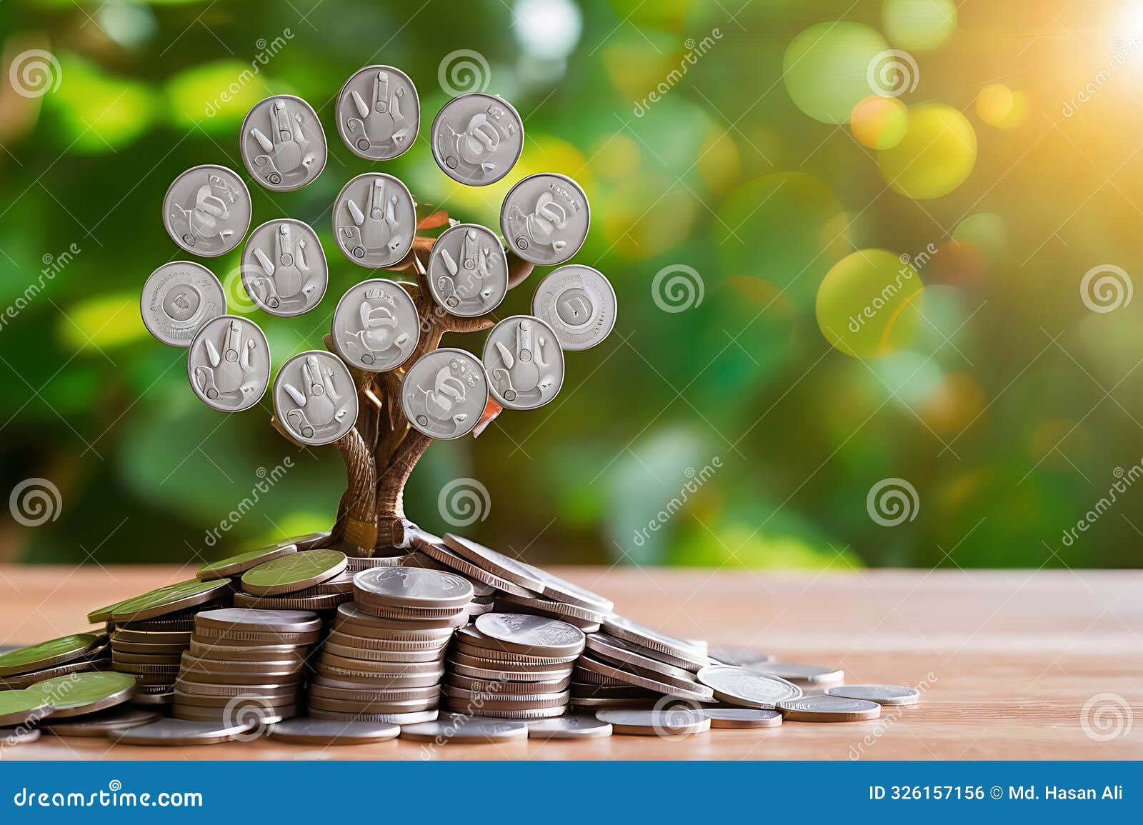 Hand Coin Tree The Tree Grows On The Pile Royalty-Free Stock ...