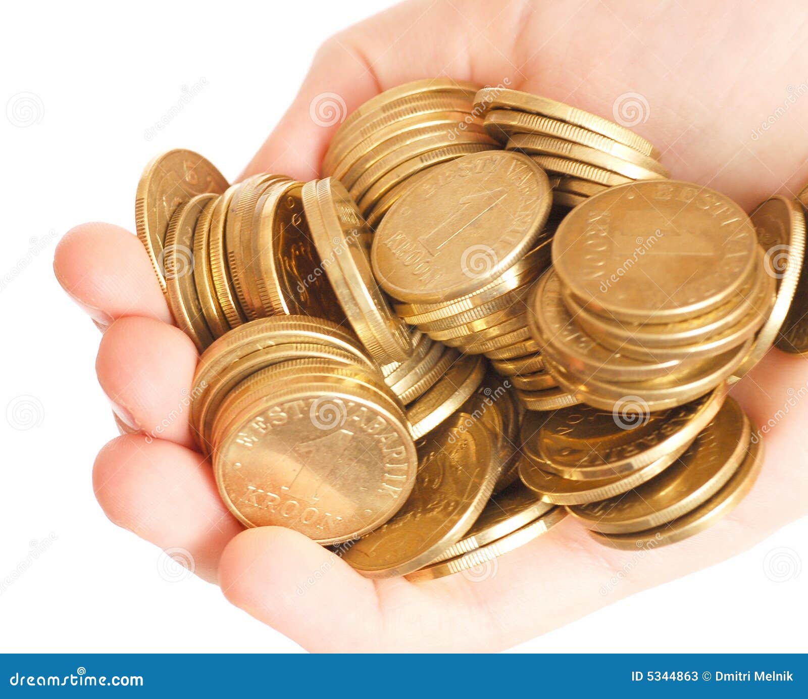 Hand with coins stock image. Image of hold, white, symbol - 5344863