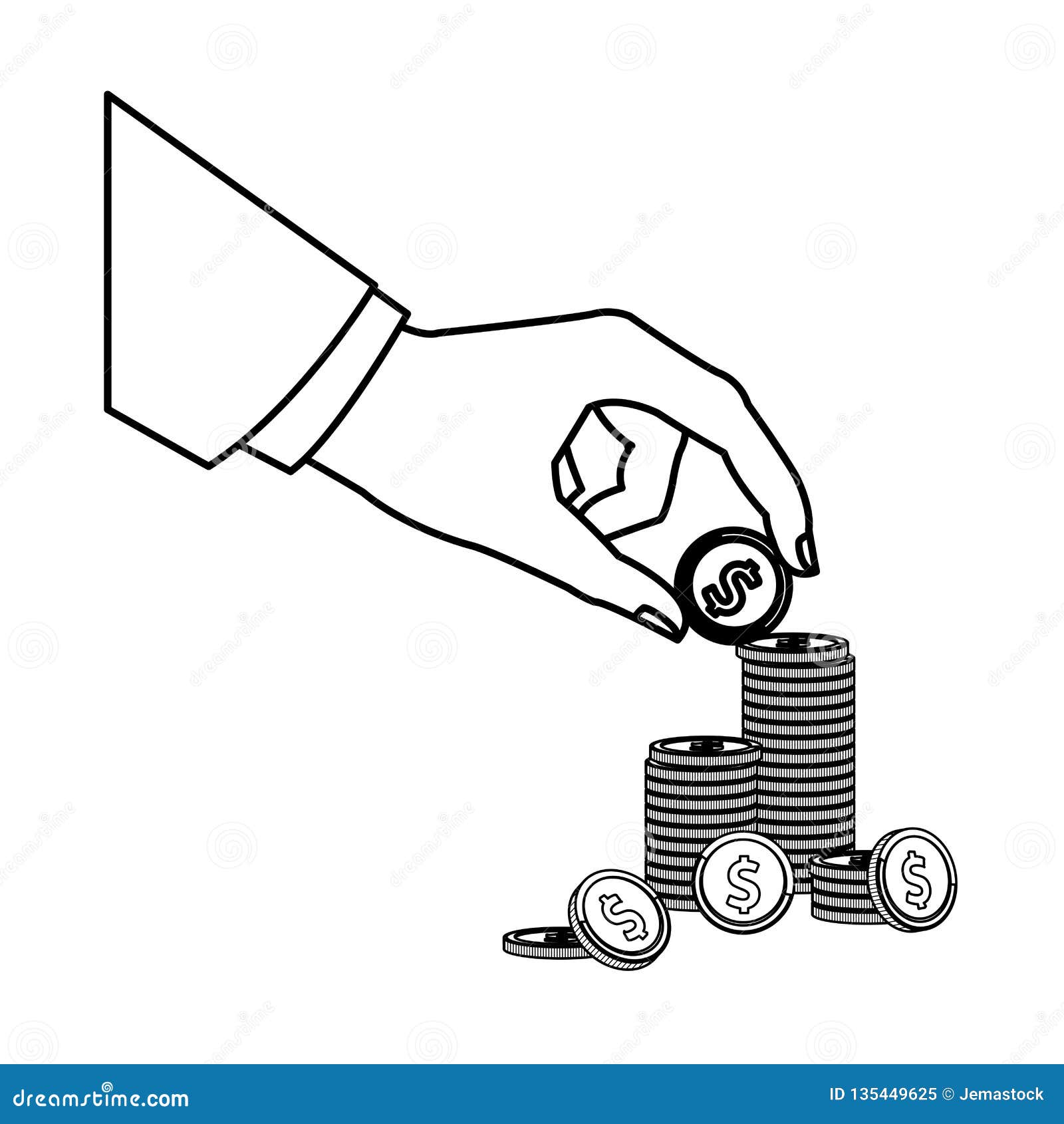 Hand with coins stock vector. Illustration of market - 135449625