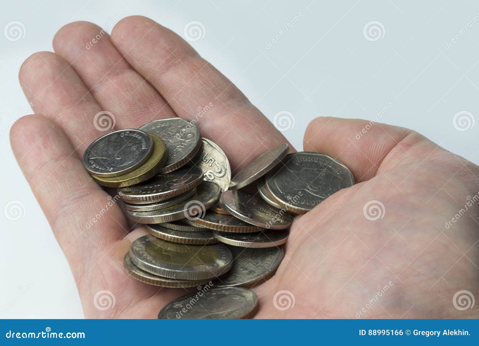 In the hand are coins. stock photo. Image of change, female - 88995166