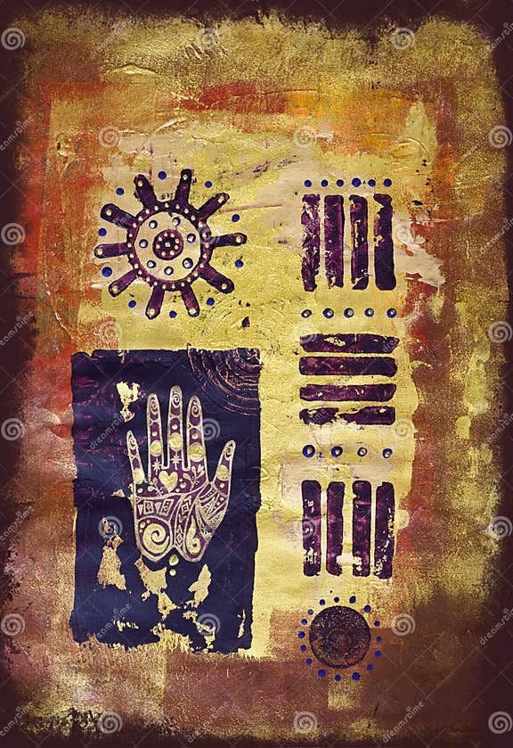 Hand collage artwork stock illustration. Illustration of gold - 13989075