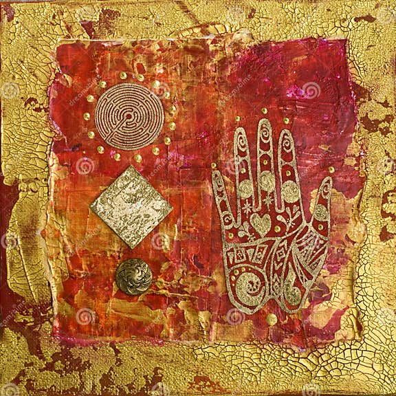 Hand collage artwork stock illustration. Illustration of gold - 14273493