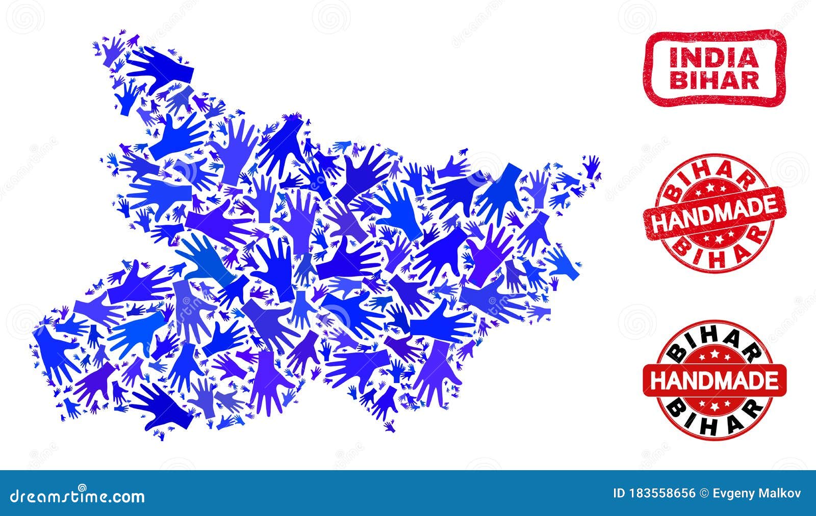 Hand Collage of Bihar State Map and Scratched Handmade Stamps Stock ...