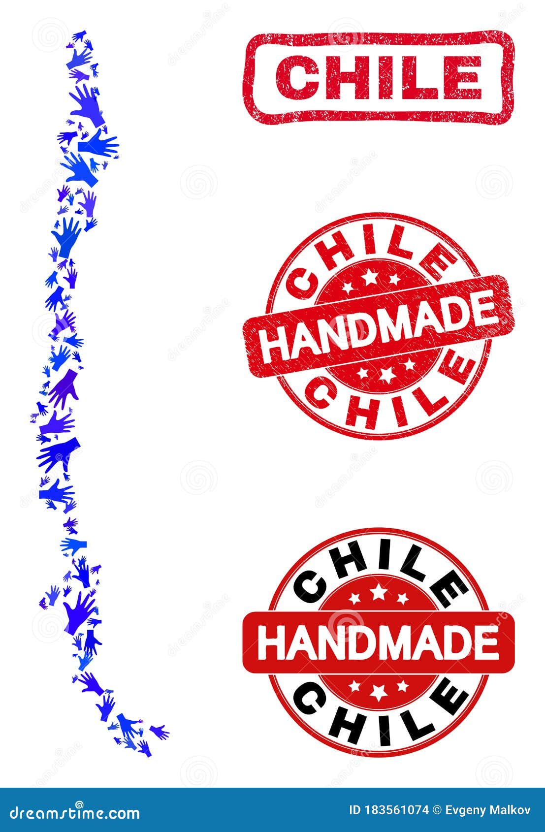Hand Collage of Chile Map and Textured Handmade Seals Stock Vector ...