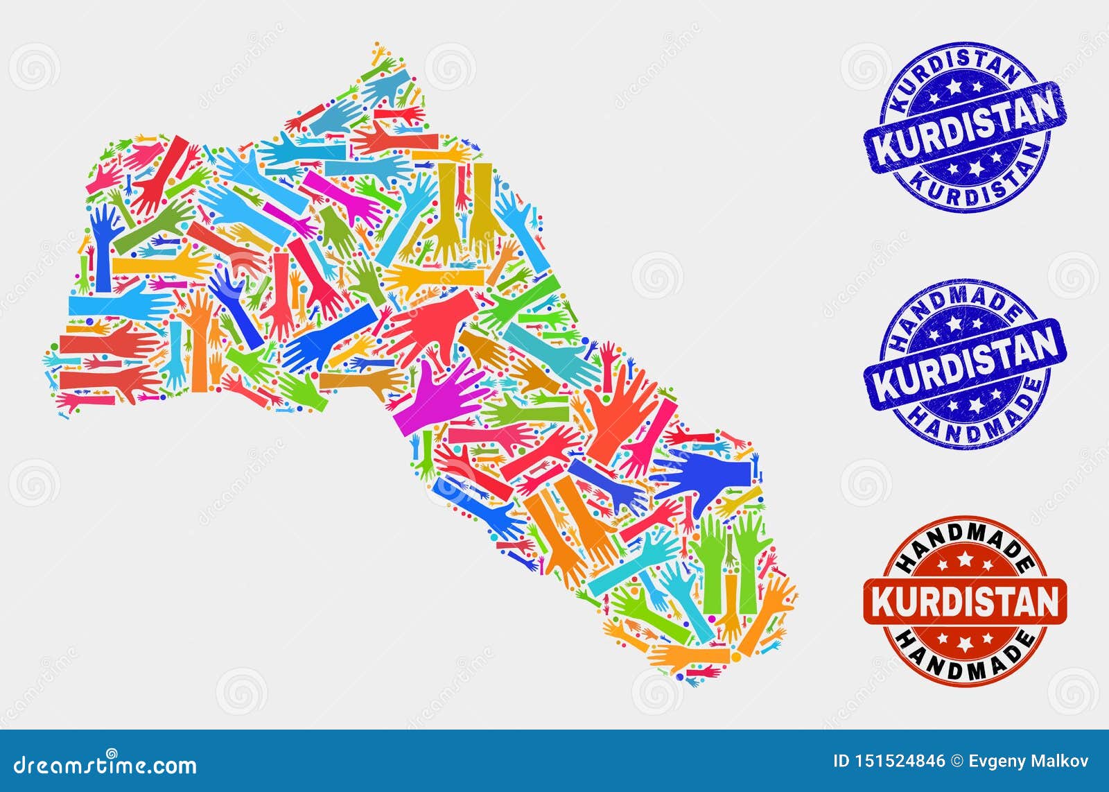 Hand Collage of Kurdistan Map and Textured Handmade Seals Stock Vector ...