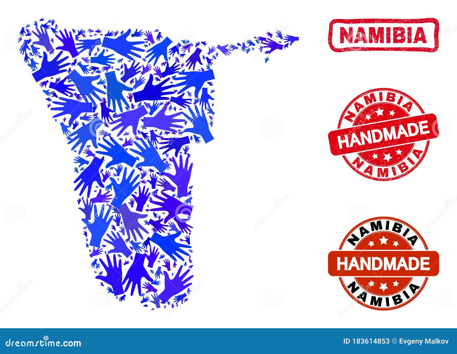 Hand Collage of Namibia Map and Textured Handmade Stamps Stock Vector ...