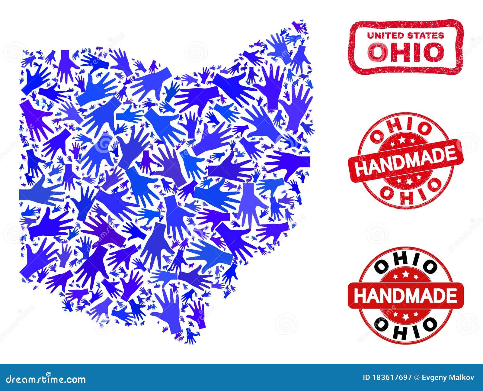 Hand Collage of Ohio State Map and Scratched Handmade Stamps Stock ...