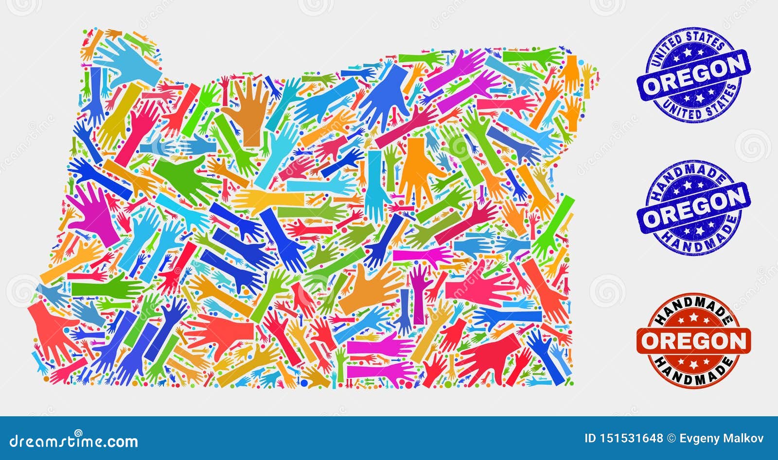 Hand Collage of Oregon State Map and Grunge Handmade Stamps Stock ...