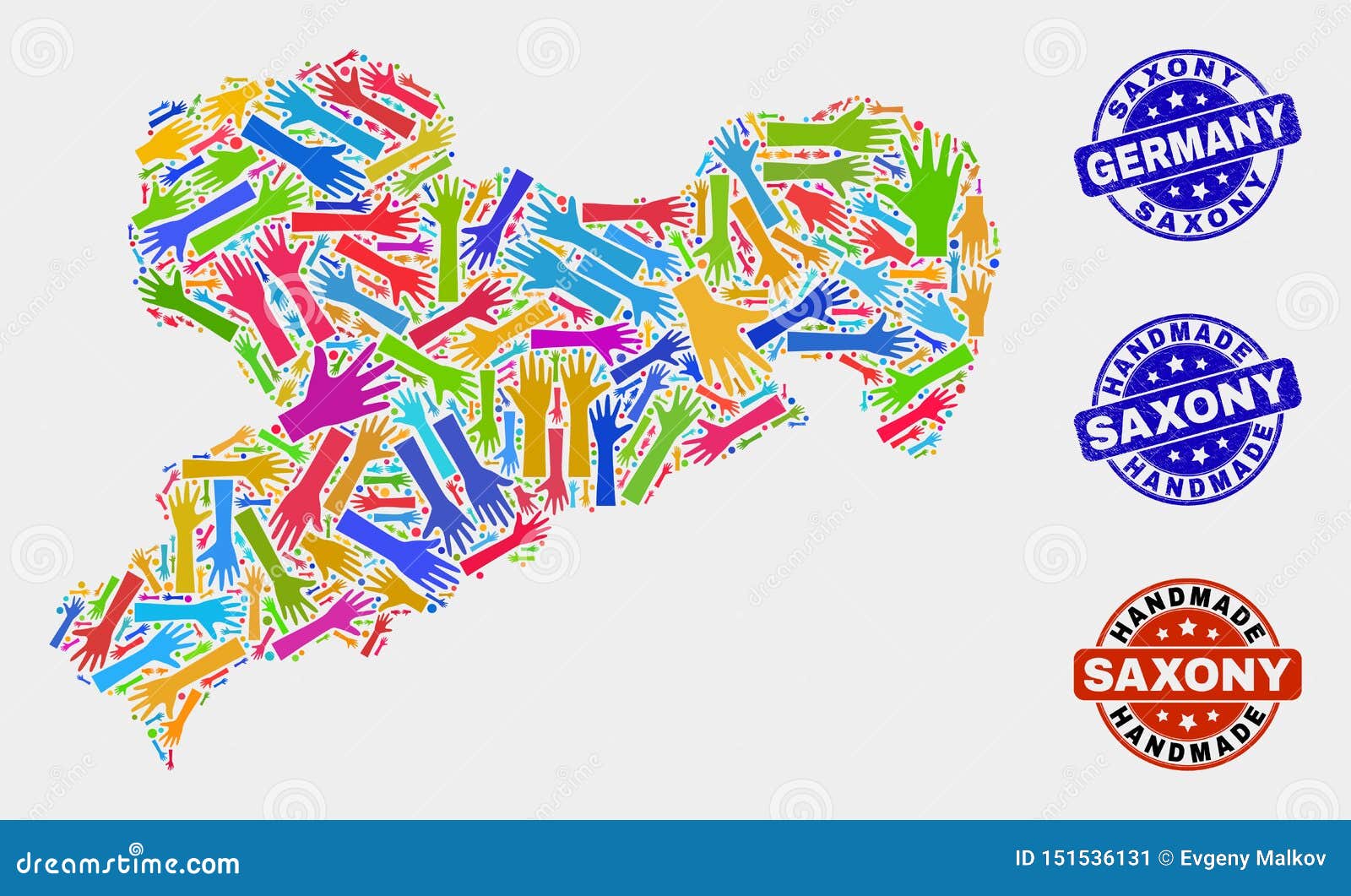 Hand Collage of Saxony Land Map and Textured Handmade Seals Stock ...