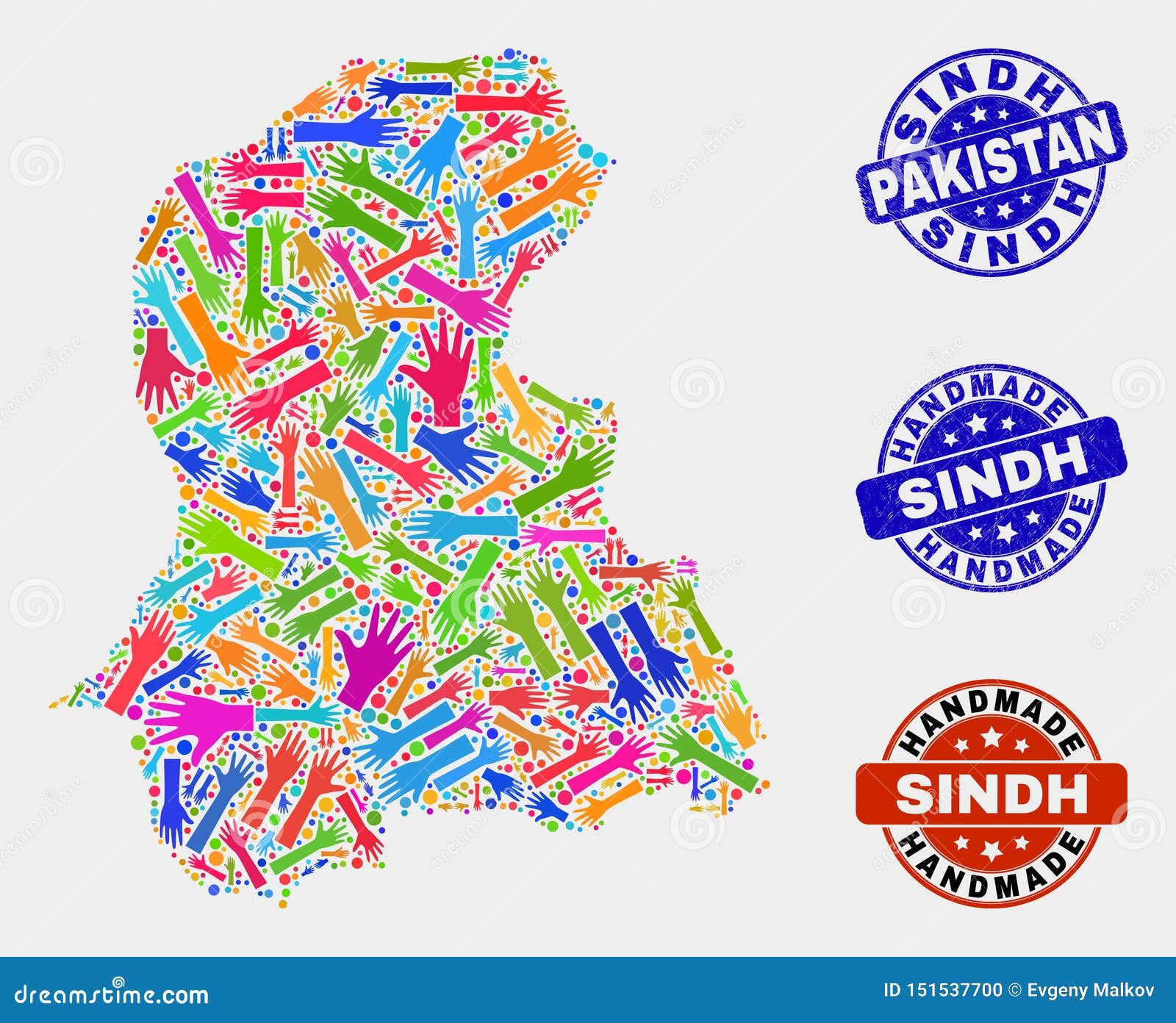 Hand Collage of Sindh Province Map and Textured Handmade Seals Stock ...