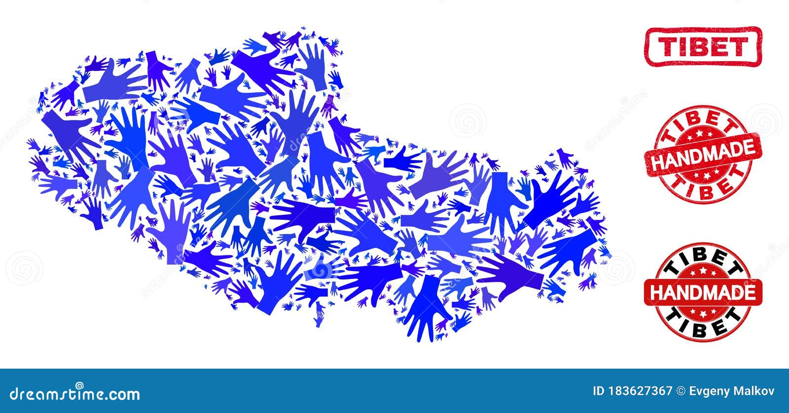 Hand Collage of Tibet Map and Scratched Handmade Seals Stock Vector ...