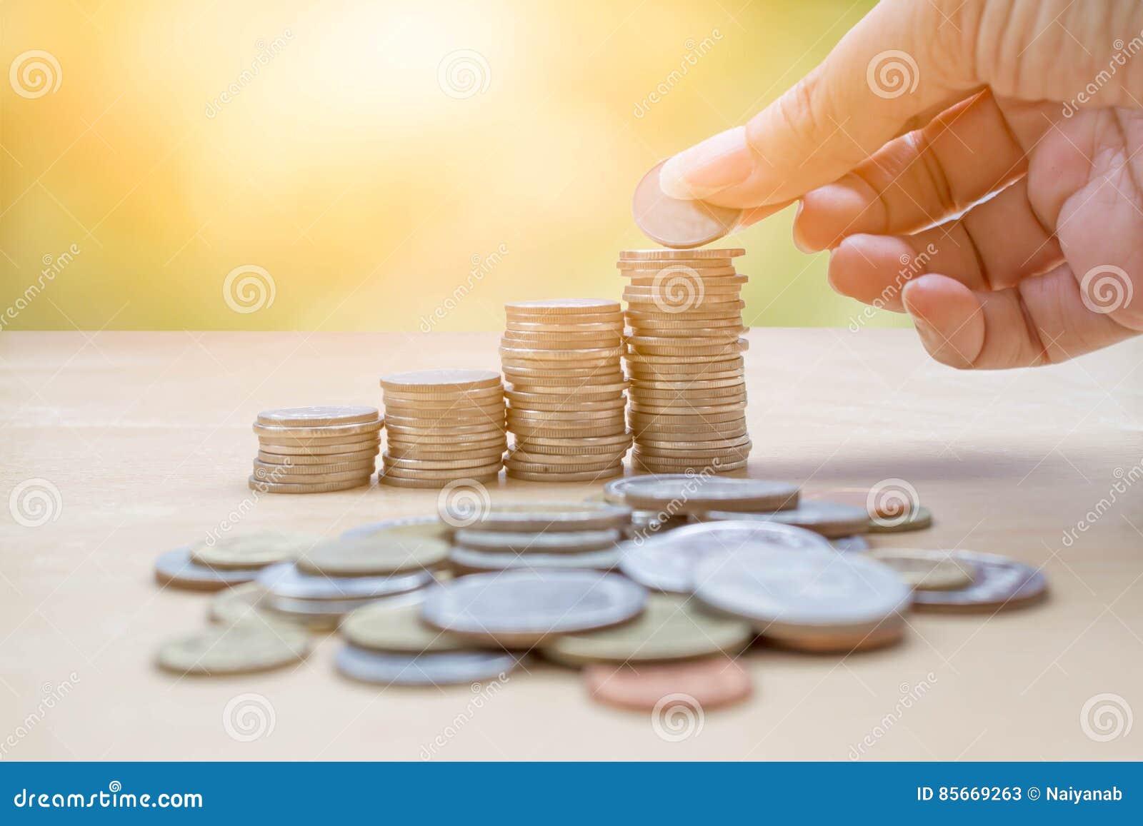 Hand Collect Stack of Coins Stock Image - Image of bank, bokeh: 85669263