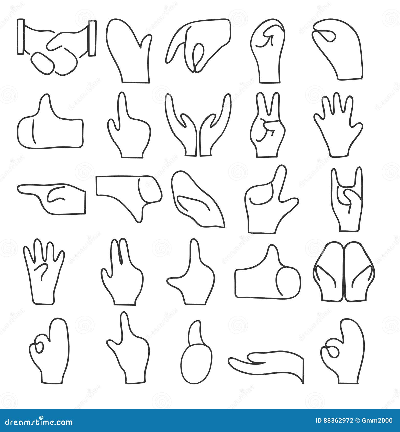 Hand Collection Set Hand Drawn Vector Line Art Illustration Stock ...