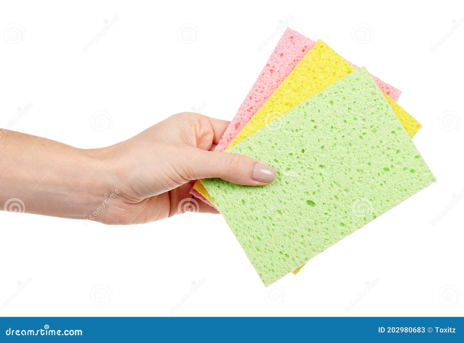 Hand with Colored Cleaning Rag Isolated on White Background Stock Image ...