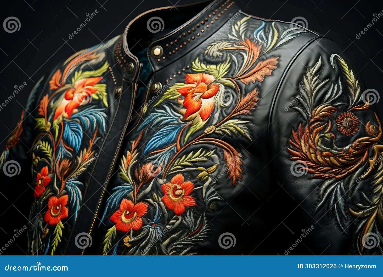 Hand Colored Embroidery on Leather Jacket, Fashion Leather Jacket Stock ...