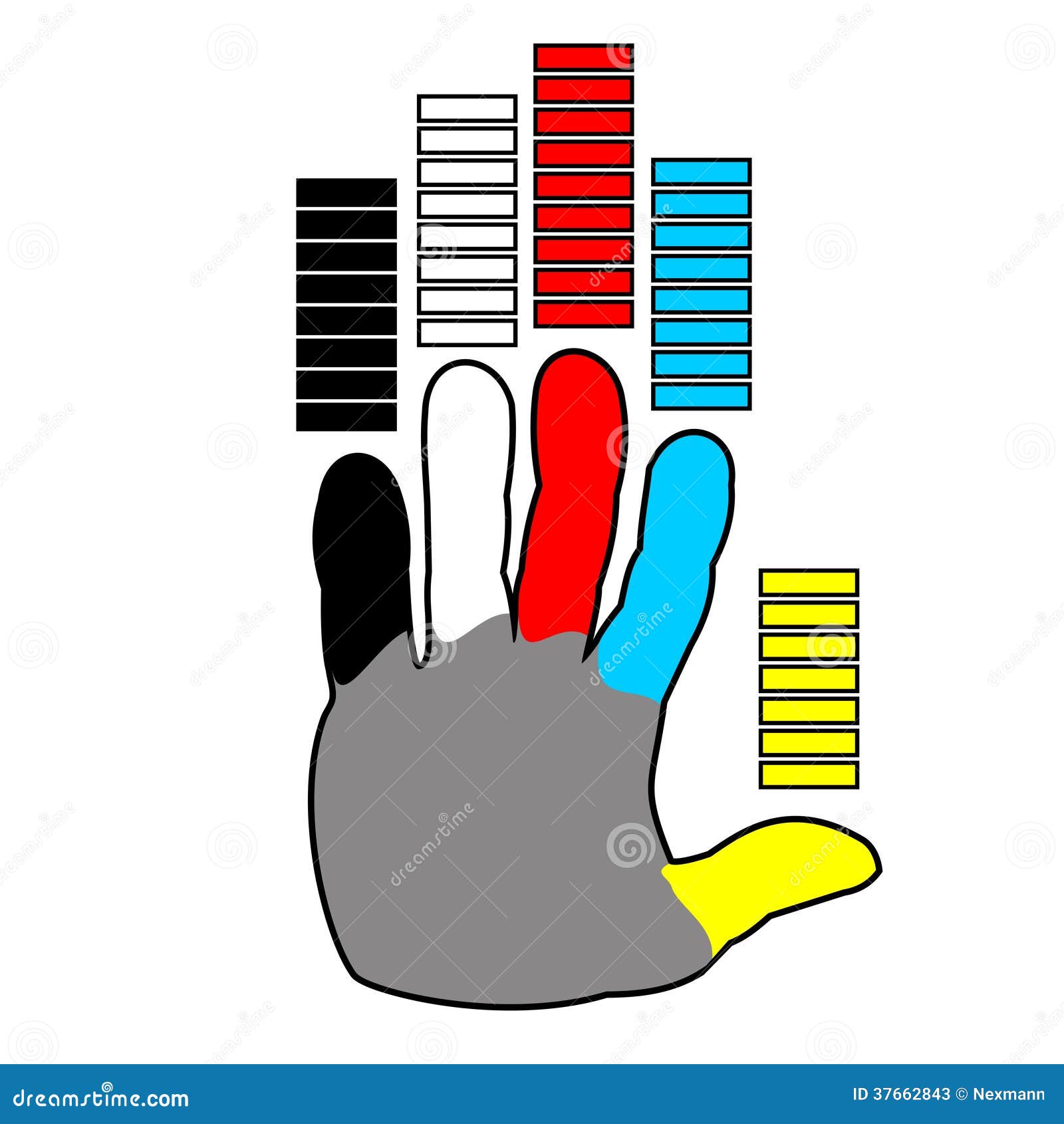 Hand with colored fingers stock vector. Illustration of paint - 37662843