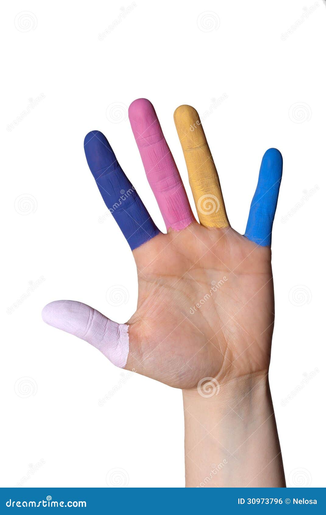 Hand with colorful fingers stock photo. Image of child - 30973796