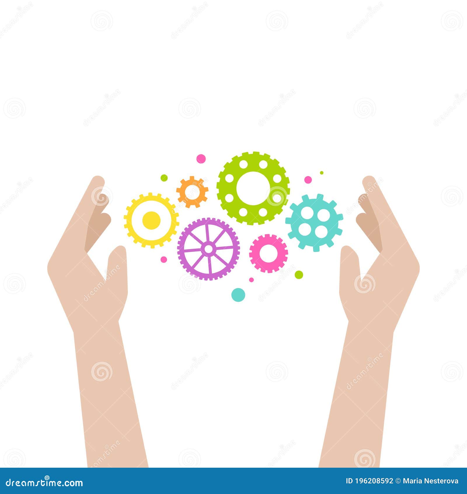 Hand with Colorful Gears. Skills Set and Support Icon Isolated on White ...