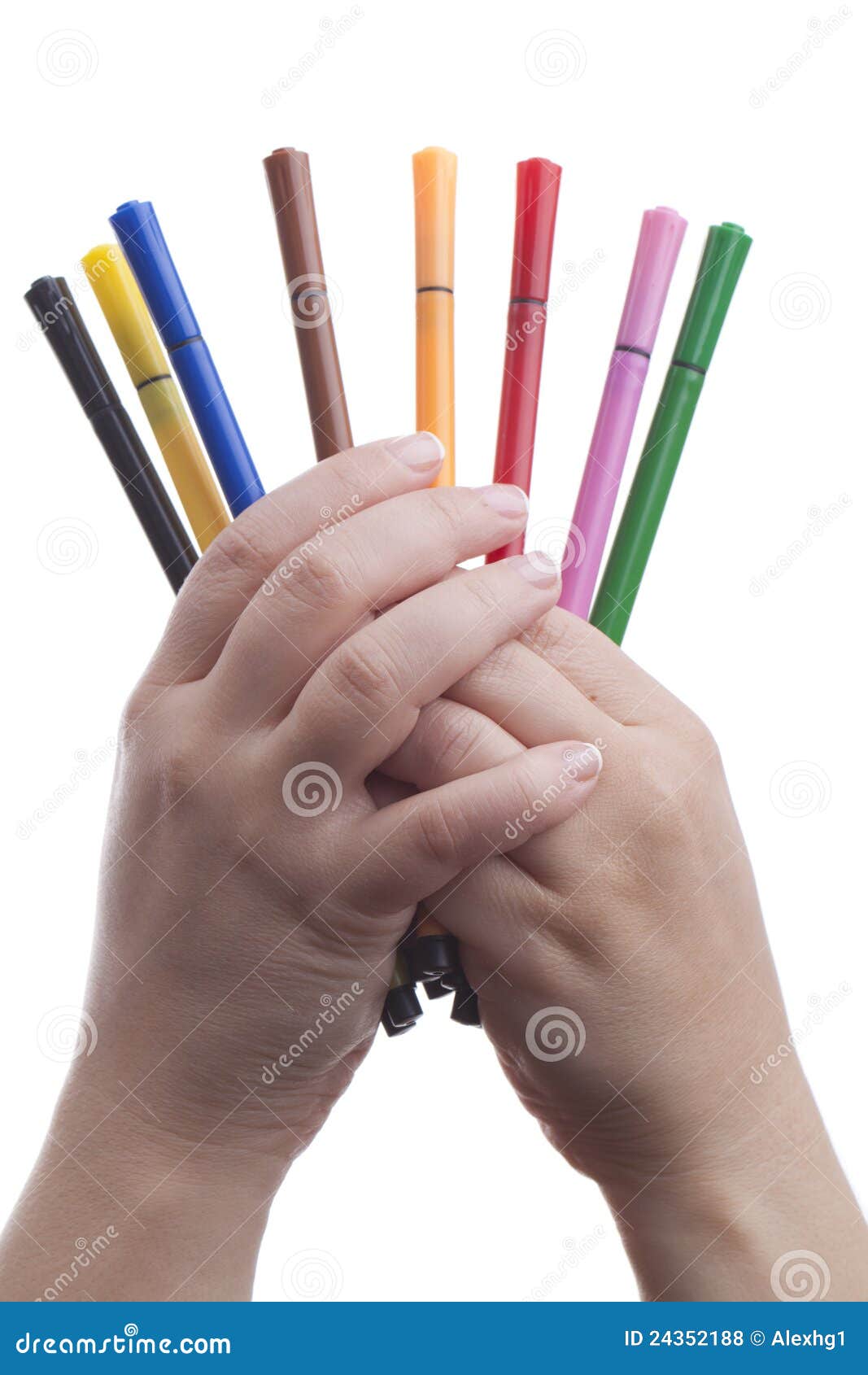 Hand with colorful pens stock photo. Image of abstract - 24352188