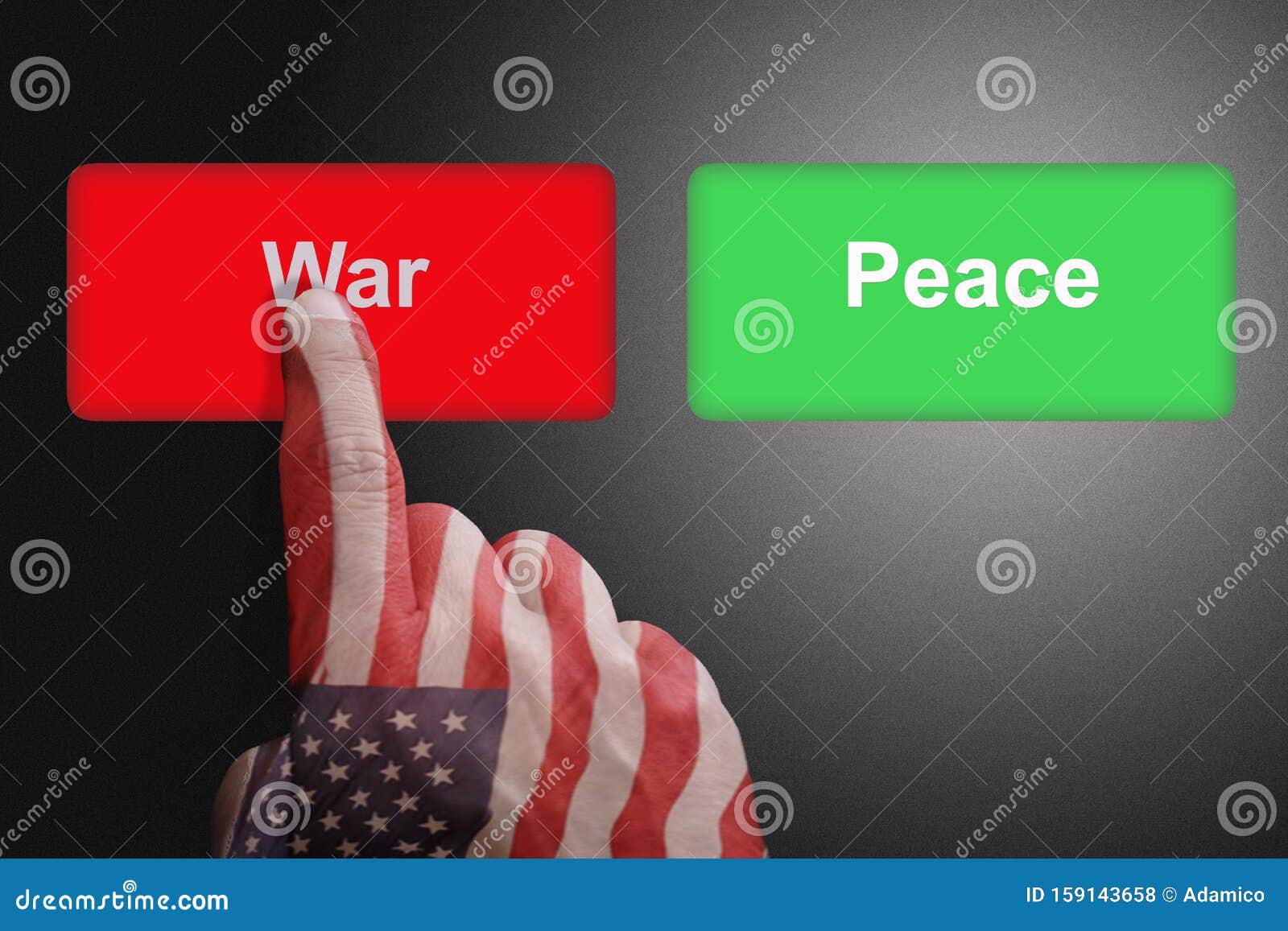 Hand with the Colors of the American Flag Chooses the War Button Stock ...