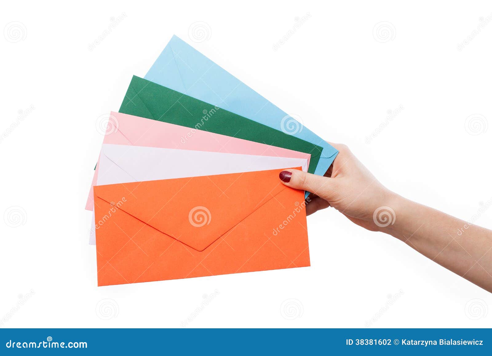 Hand with Colourful Envelopes Stock Photo - Image of send, info: 38381602